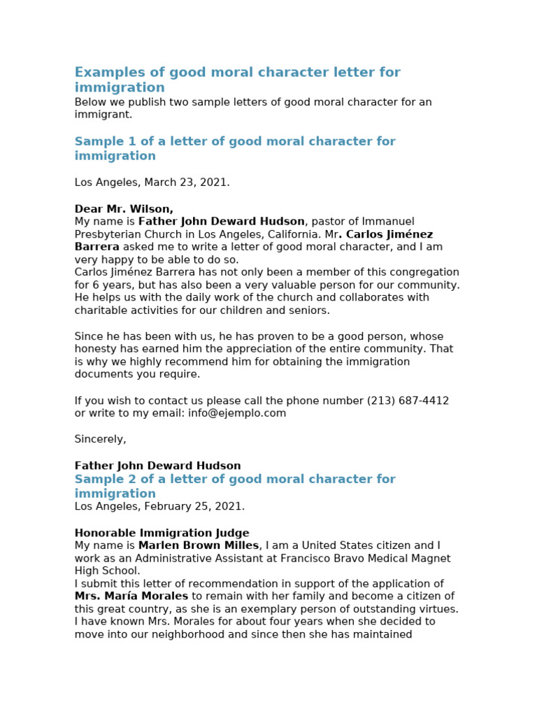 Examples of Letter of Good Moral Conduct FOR EMIGRATION | PDF