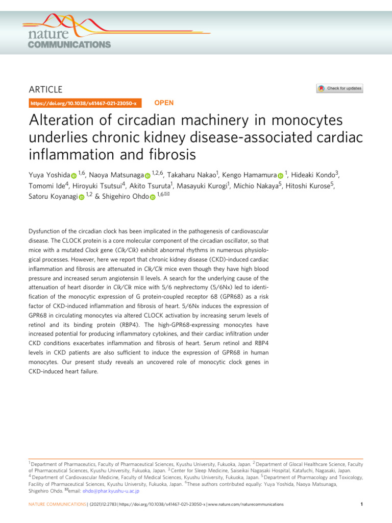 Alteration of circadian machinery in monocytes underlies chronic kidney ...