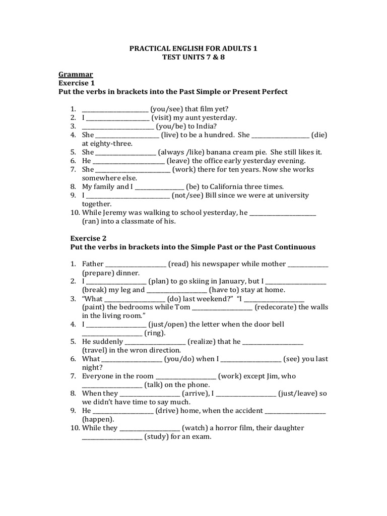 Practical English for Adults: Units 7 & 8 | PDF