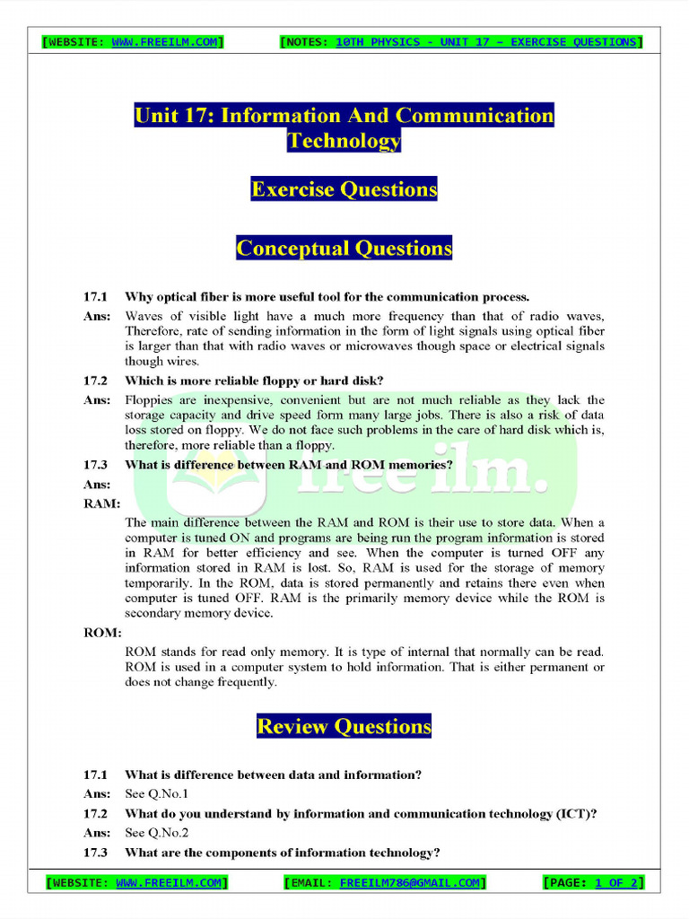 10th Phy CH 17 Exercise | PDF
