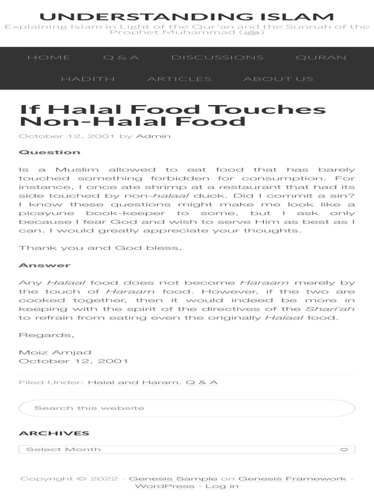 If Halal Food Touches Non-Halal Food | PDF