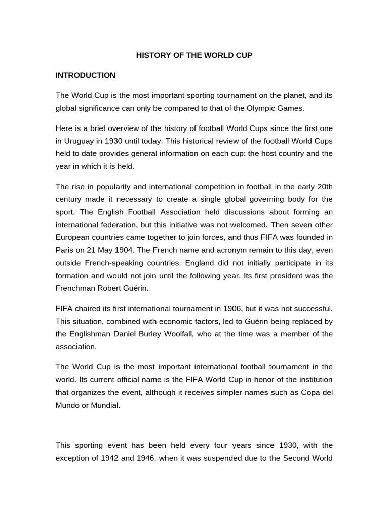 World Cup History Overview | PDF | Fifa World Cup | International ...