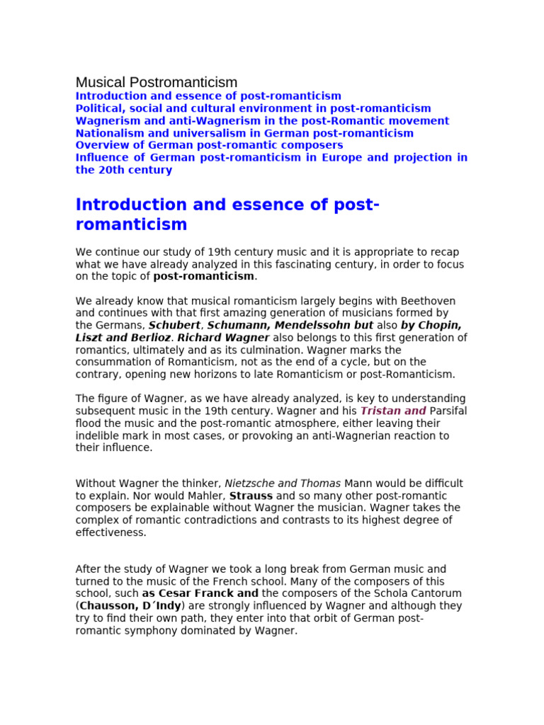 Post-Romanticism. Composers, Musical Forms, and General Overview | PDF ...