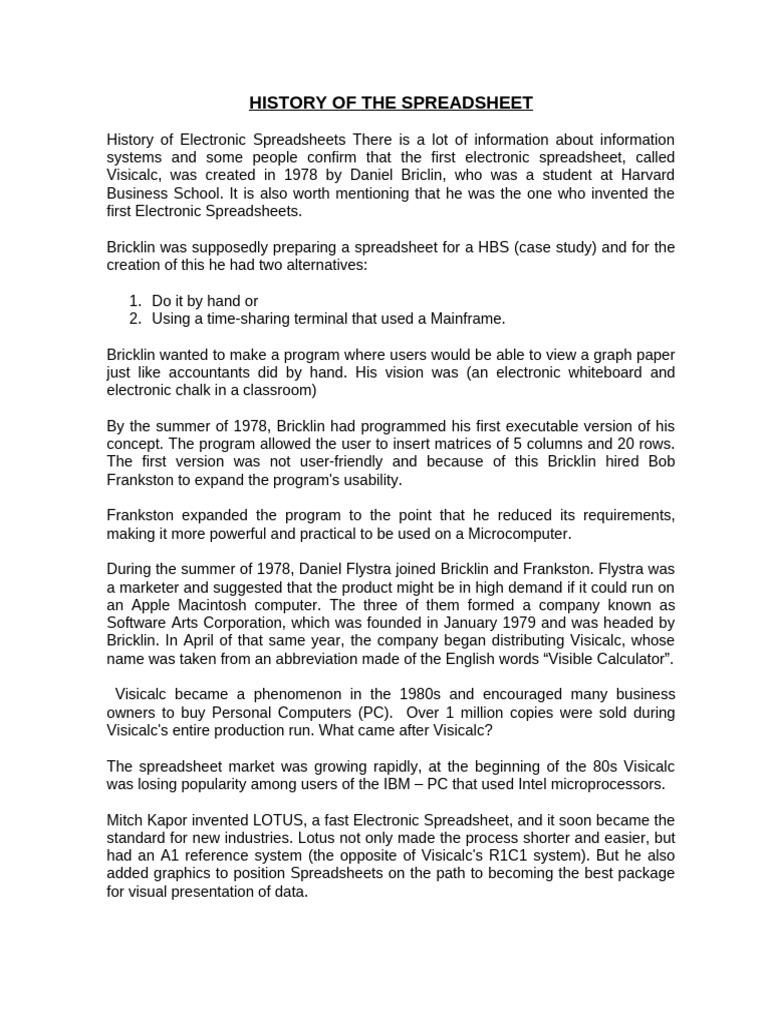 History of the Spreadsheet | PDF | Spreadsheet | Microsoft Excel