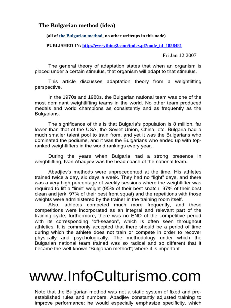 The Bulgarian Weightlifting Method | PDF | Skeletal Muscle | Strength ...