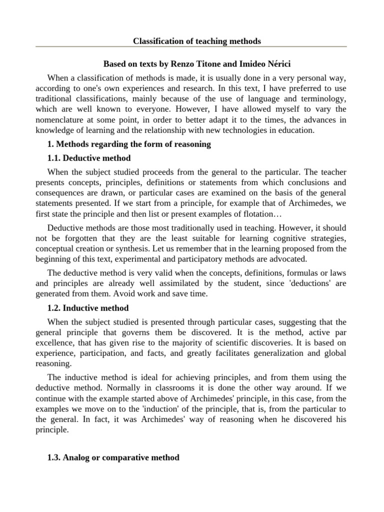 Classification of Teaching Methods | PDF | Reason | Inductive Reasoning