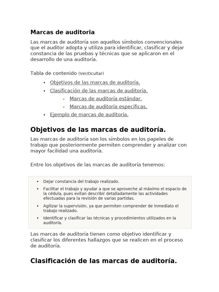 Marcas de Auditoría: Tipos y Ejemplos | PDF