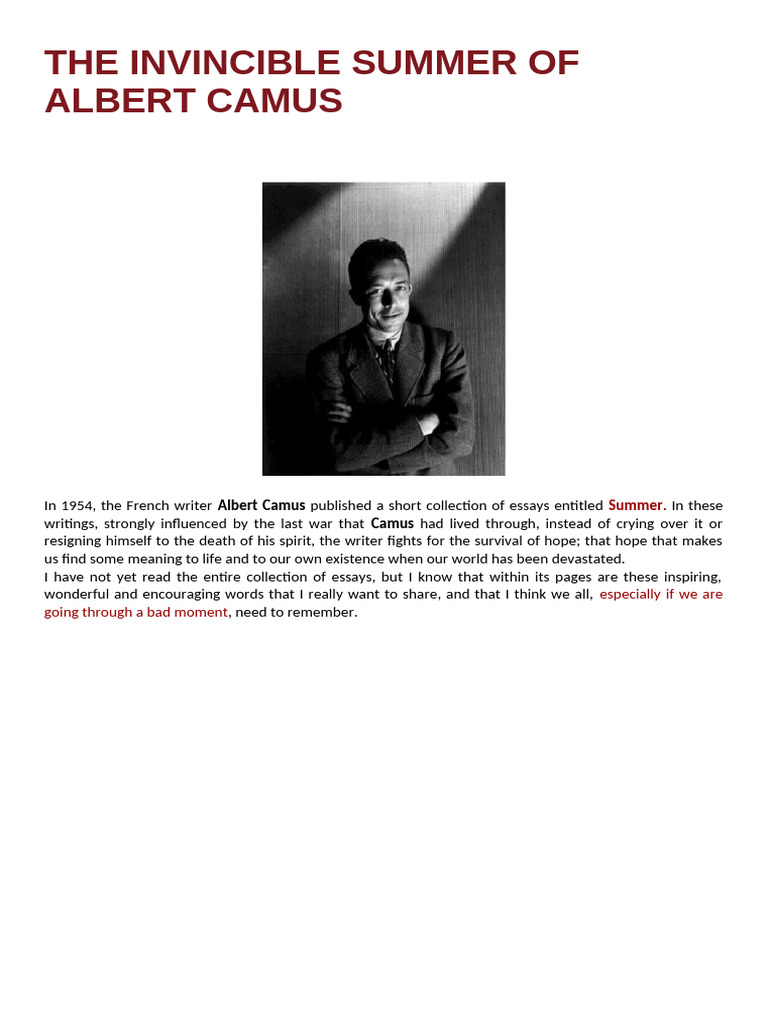 The Invincible Summer of Albert Camus PDF | PDF