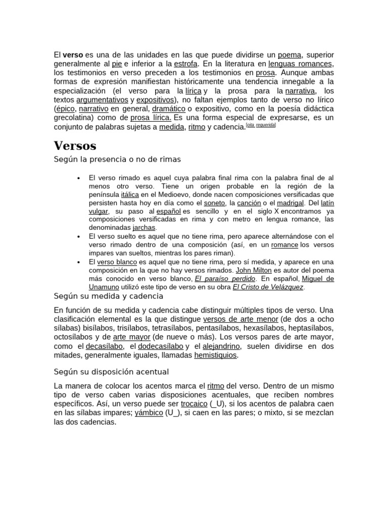 Definición y tipos de verso blanco | PDF | Ritmo y medidor | Poética