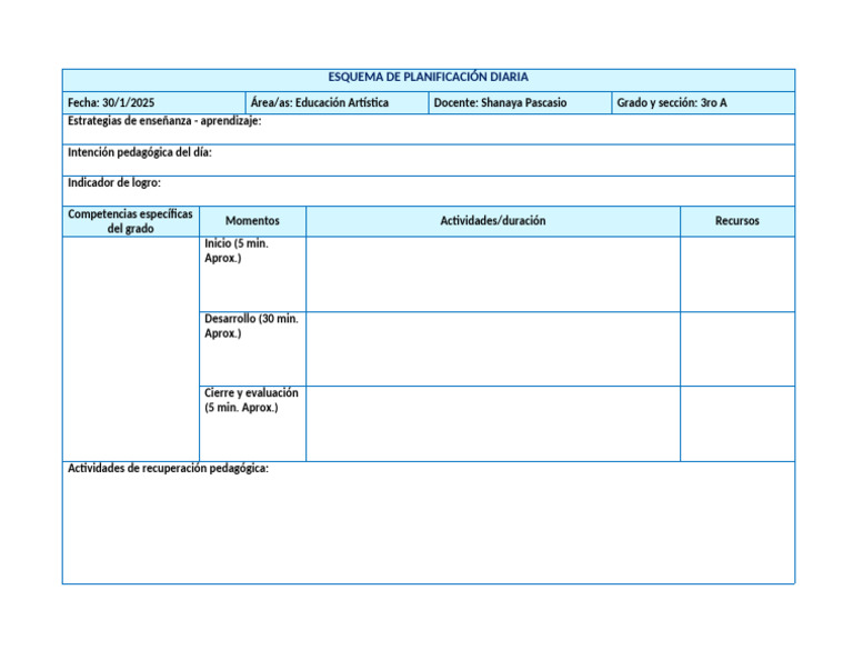 Plantilla de Planificacion | PDF