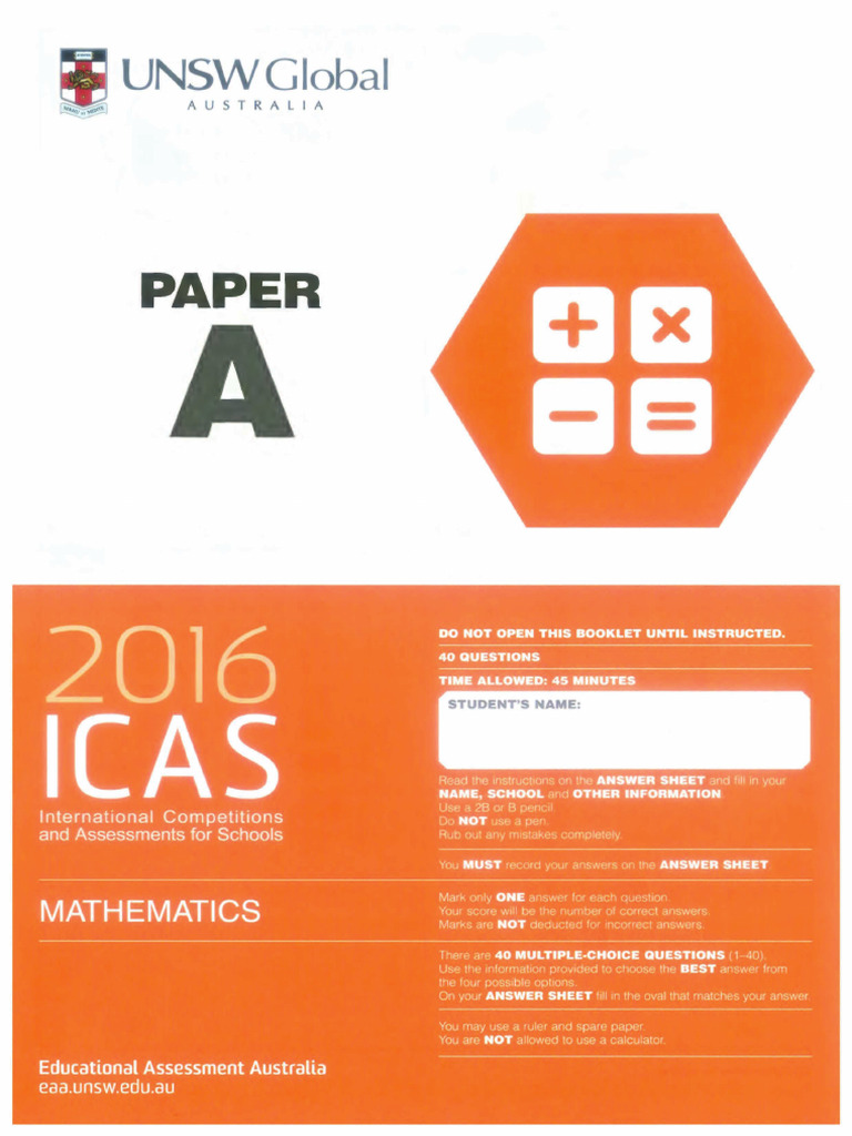 ICAS Paper-A Maths 2016 | PDF