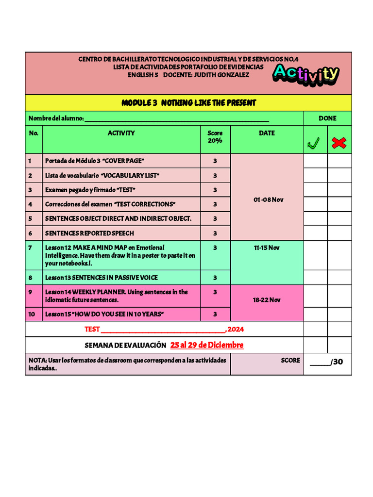 English 5 Portfolio Activities List | PDF