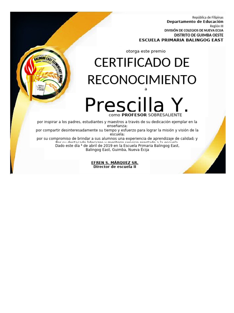 Certificado de Excelencia | PDF