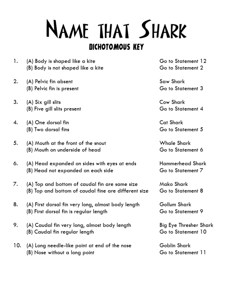 Shark Identification Using Dichotomous Key | PDF