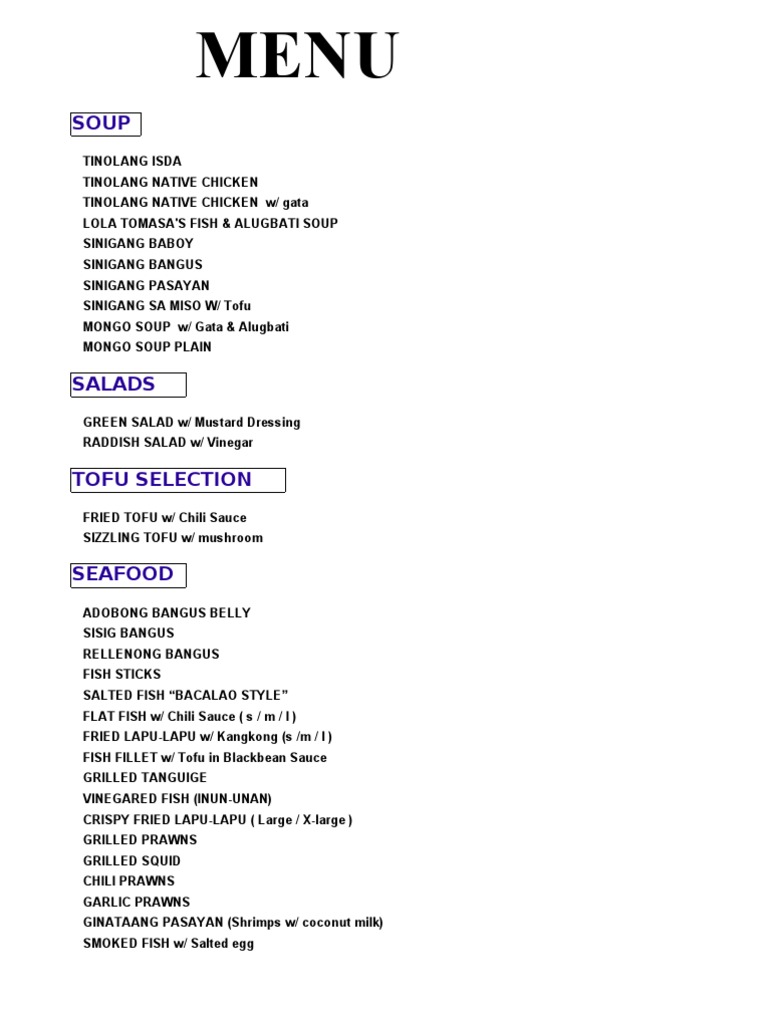 Aba Restaurant Menu Overview | PDF | Western Cuisine | Regional ...
