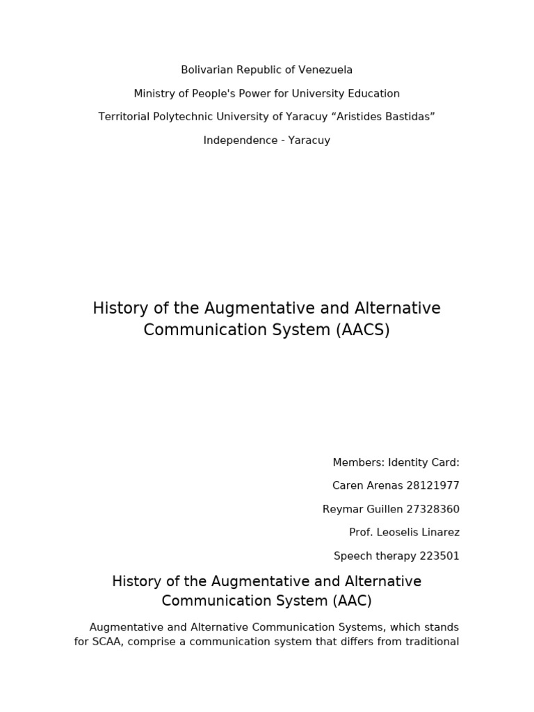 History of Augmentative and Alternative Communication System 1st evaluation | PDF | Semantics ...