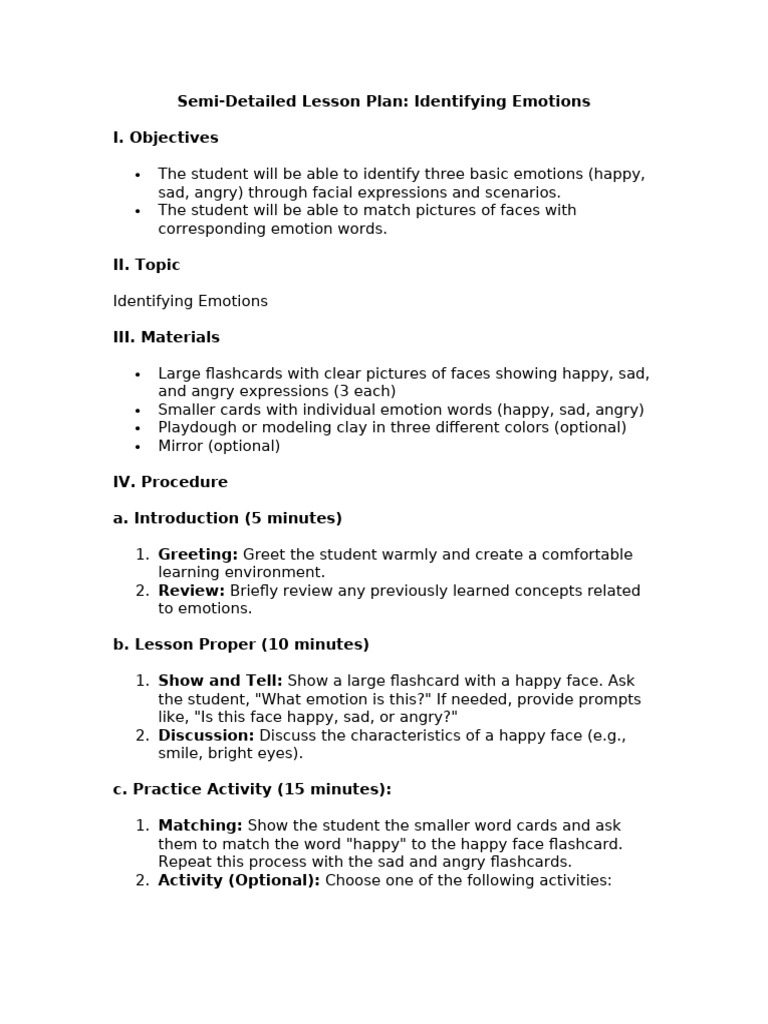 SemiLessonPlan for Autistic | PDF | Emotions | Lesson Plan
