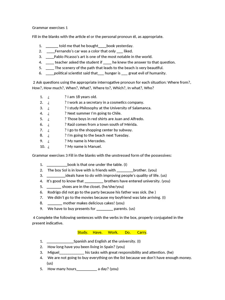 Grammar Exercises 1 | PDF | Language Mechanics | Syntax