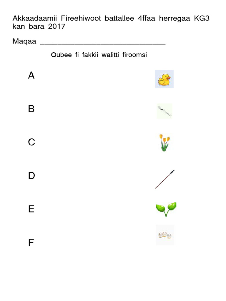 English Test For Kindergarten | PDF
