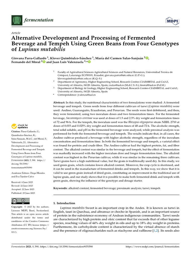 Bebida Fermentada de Tarwi | PDF | Foods