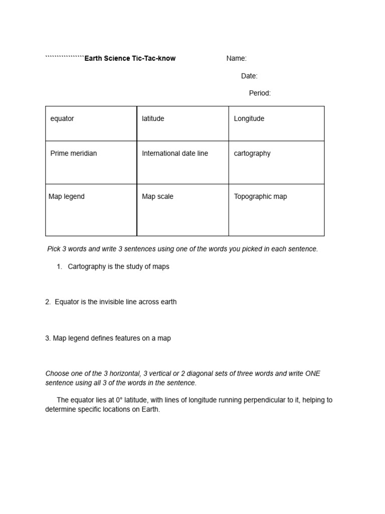 Earth Science Tic-Tac-know - Name | PDF