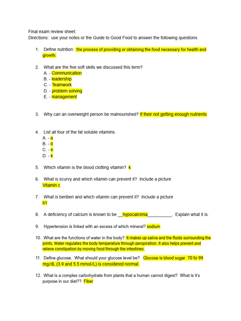 Nutrition and Career Skills Review Guide | PDF | Vitamin | Nutrients