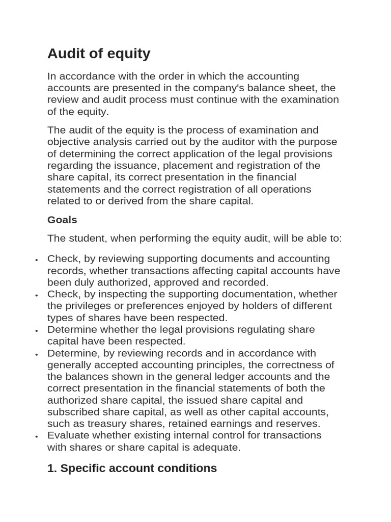 Audit of equity capital | PDF | Audit | Equity (Finance)