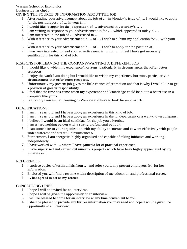 Job Application Letter Guidelines | PDF