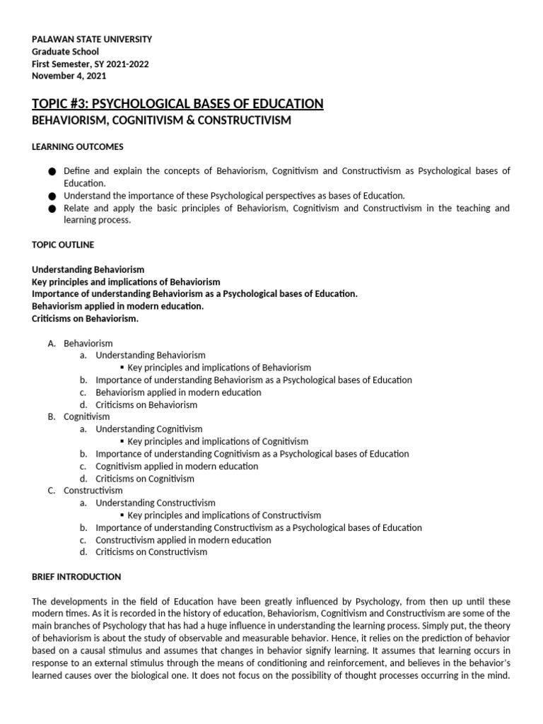Presentation Guide - Revised | PDF | Classical Conditioning | Constructivism (Philosophy Of ...