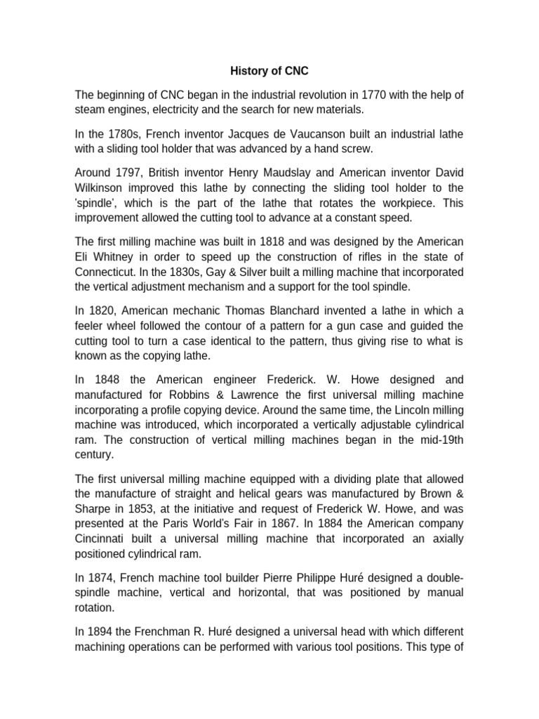 History Of The Cnc Pdf Numerical Control Tools