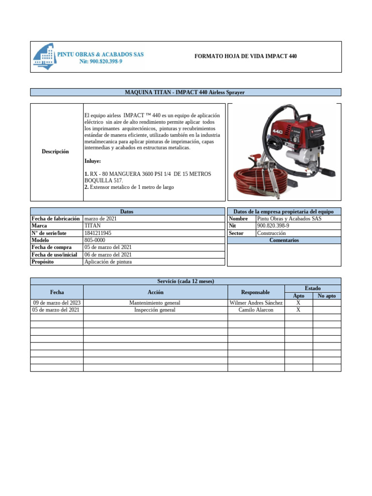 Documentos TITAN IMPACT 440 | PDF