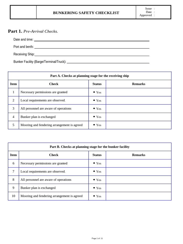 Bunkering Safety Checklist | PDF | Diesel Fuel