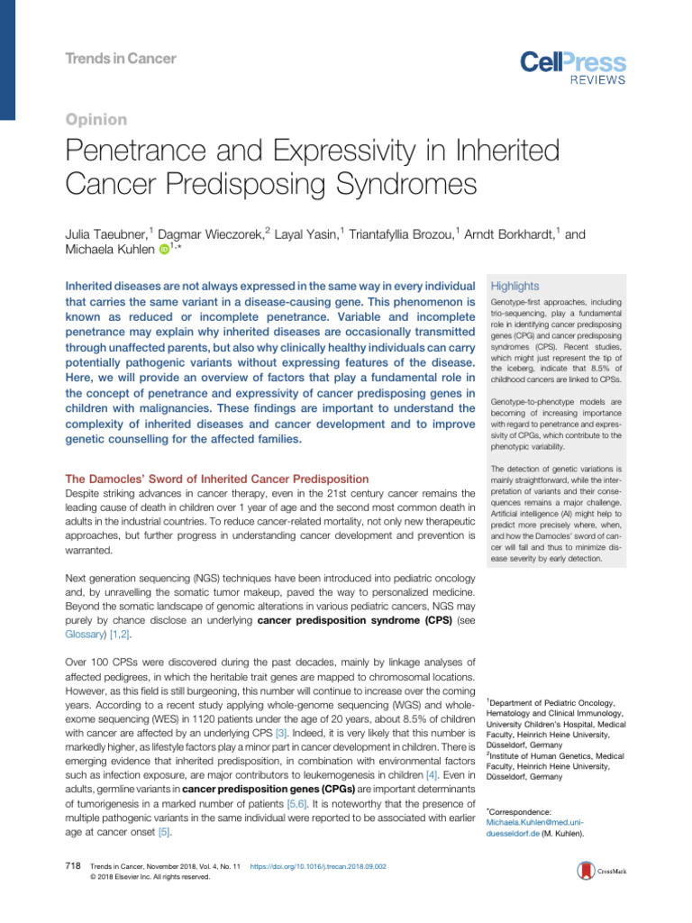 Penetrance and Expressivity in Inherited Cancer Predisposing Syndromes ...