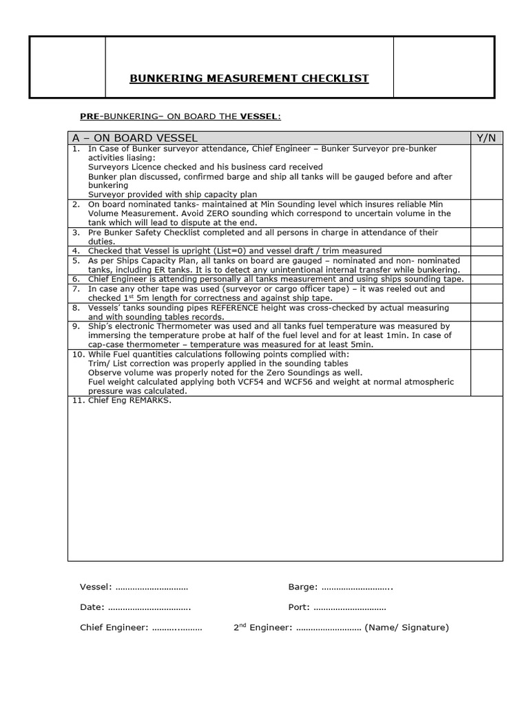 Bunkering Measurement Checklist | PDF | Thermometer | Calibration