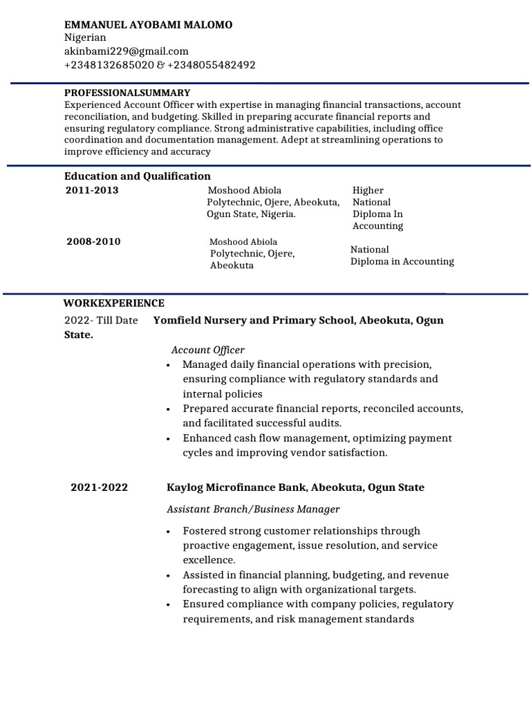 EMMANUEL CV ADMIN | PDF | Call Centre | Business