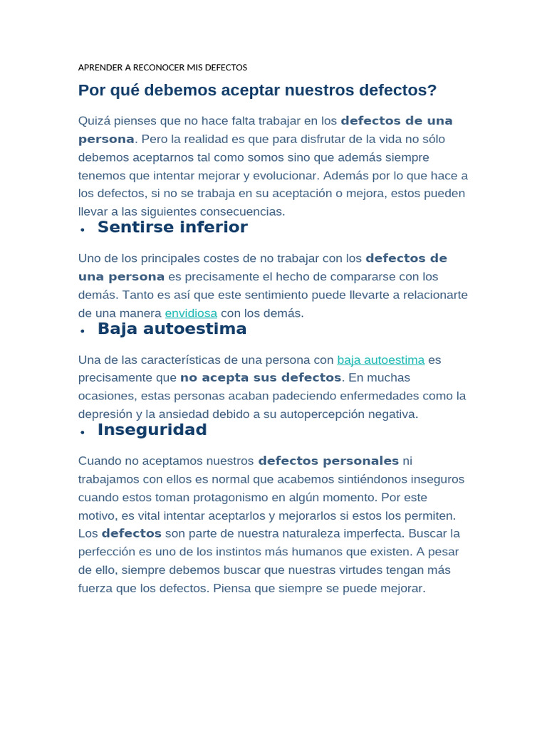 Aprender A Reconocer Mis Defectos | PDF | Autoestima