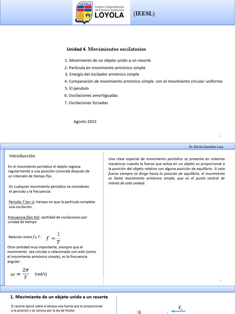 Unidad 4-Movimiento Oscilatorio | PDF | Oscilación | Péndulo