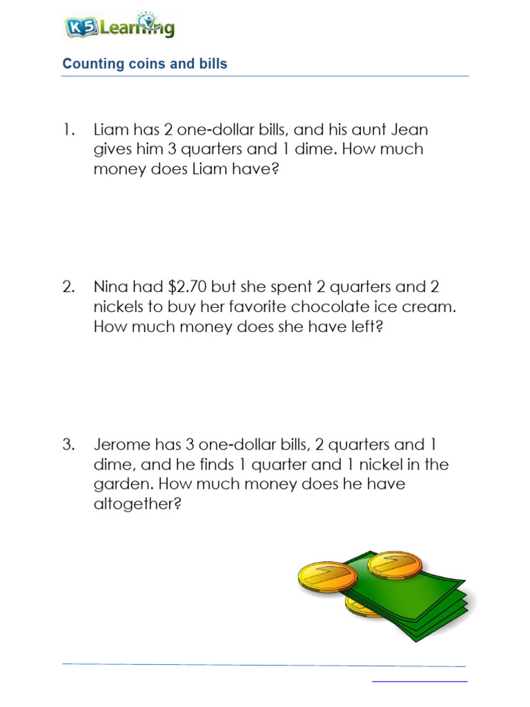 Grade 2 Counting Money Word Problems D | PDF