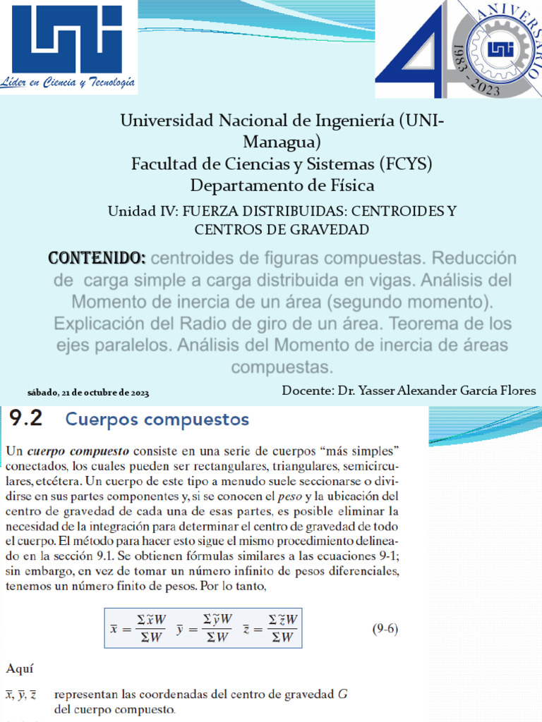 9. Centroides, cargas distribuidas, momento de inercia, teorema de los ejes paralelos, momento ...