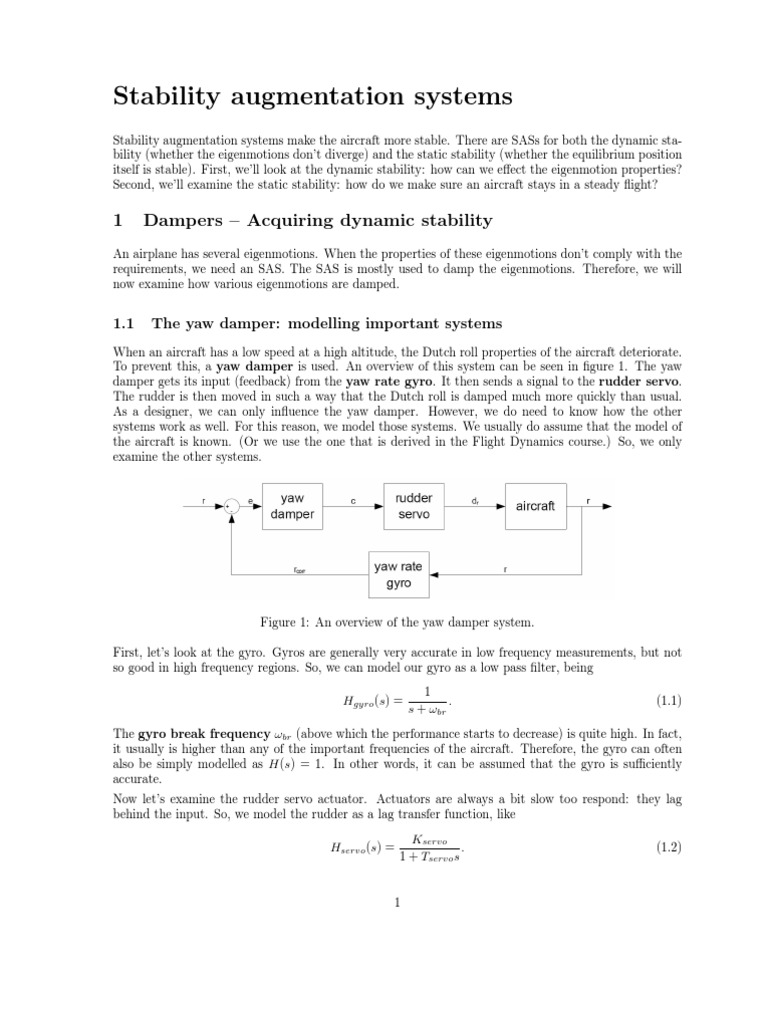 Stability Augmentation Systems | PDF | Flight Dynamics (Fixed Wing ...