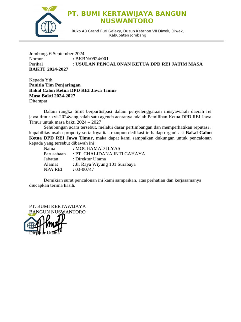 SURAT DUKUNGAN PT BKBN | PDF