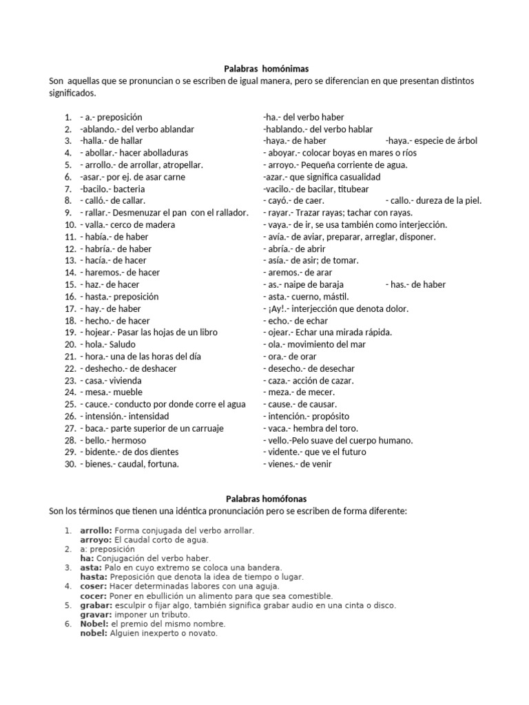 Palabras Homónimas, Homófonas y Más | PDF