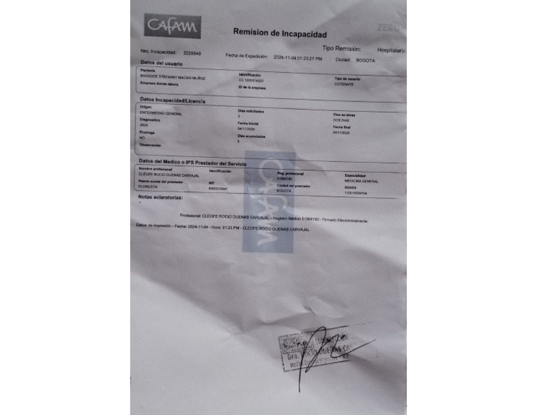 Incapacidad Gripa | PDF