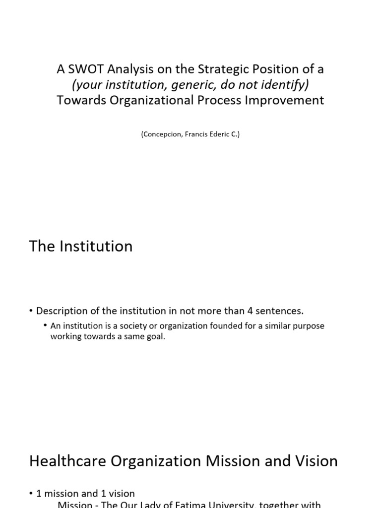 SWOT Analysis for Healthcare Improvement | PDF | Health Care | Swot ...