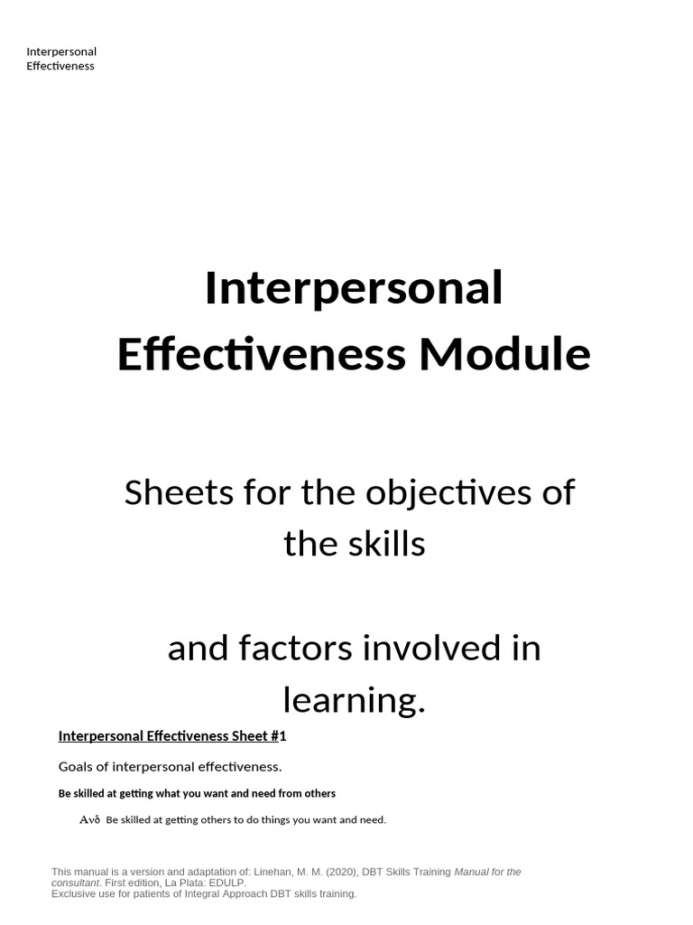M5.Interpersonal Effectiveness Skills PDF | PDF | Dialectical Behavior ...