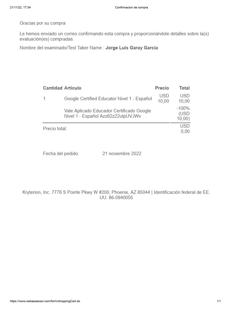 Confirmacion de Compra | PDF