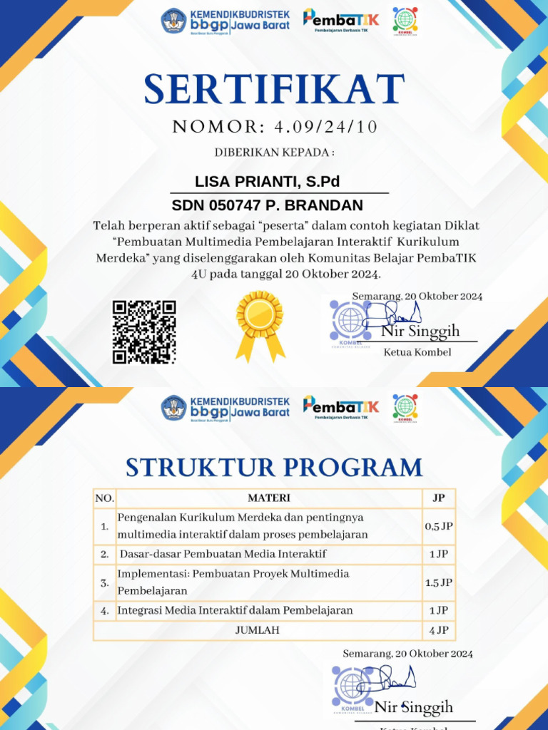 Sertifikat Pembuatan Multimedia Pembelajaran 4JP | PDF