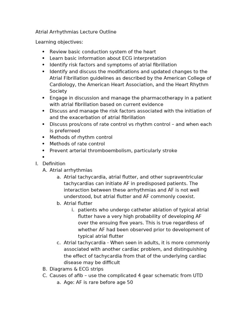 Atrial Arrhythmias Lecture Outline | PDF | Heart | Cardiology