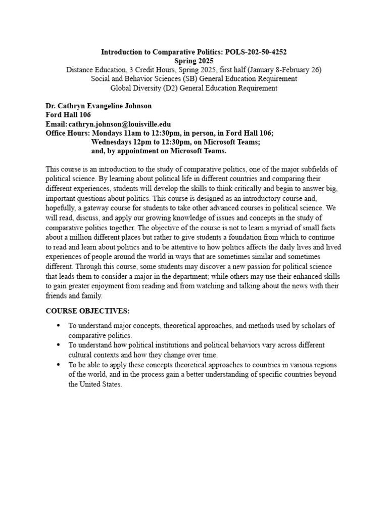POLS-202-50-4252 - Syllabus - Tagged | PDF | Plagiarism | Qualitative Research