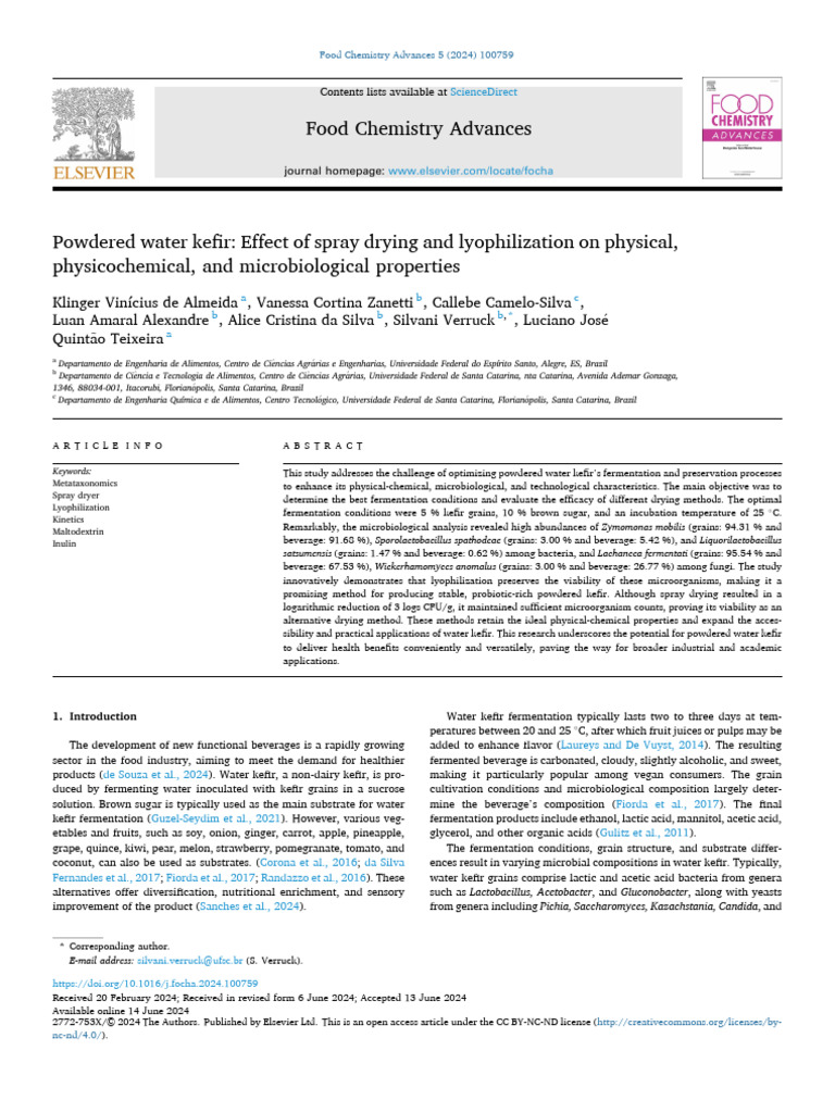 Powdered water kefir_ Effect of spray drying and lyophilization on ...